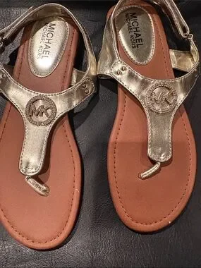 Michael Kors | Shoes | Michael Kors Metallic Gold Tstrap Sandals | Poshmark